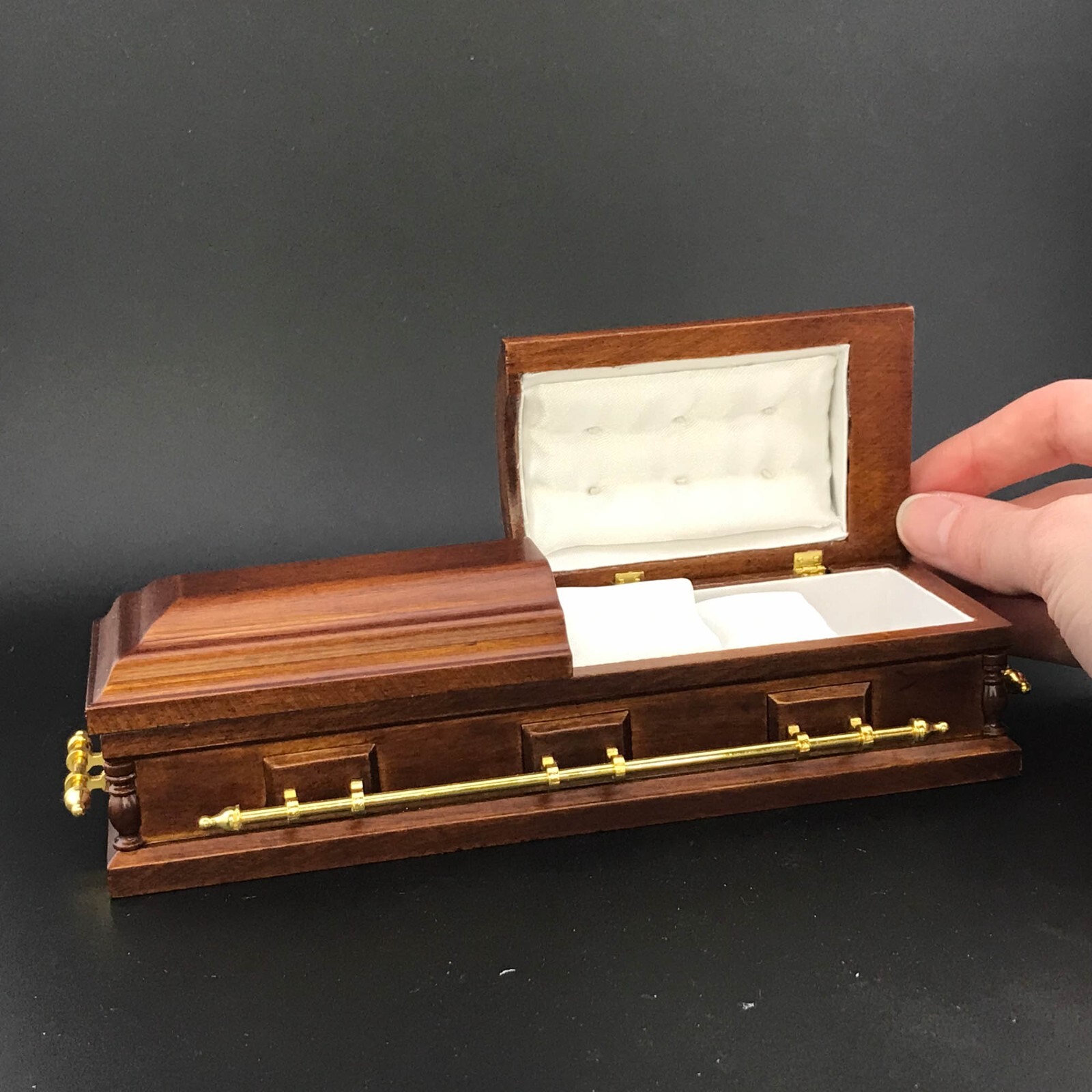 Wooden miniature coffin casket WALNUT color for 1:12 dollhouse Funeral ...
