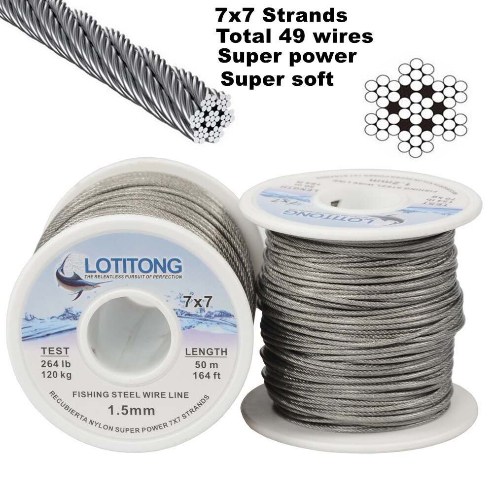70lb-368lb Fishing Steel Wire Fishing Lines 7x7 49 Strands Super Soft ...