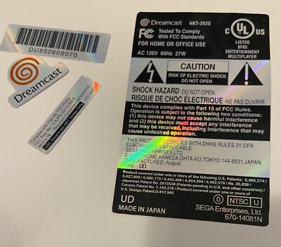 Sega Dreamcast New Custom Replacement Console Label Sticker Set ...