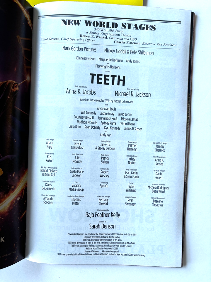 Playbill Teeth Musical off-bway 2024 Andy Carl Michael R. Jackson two ...