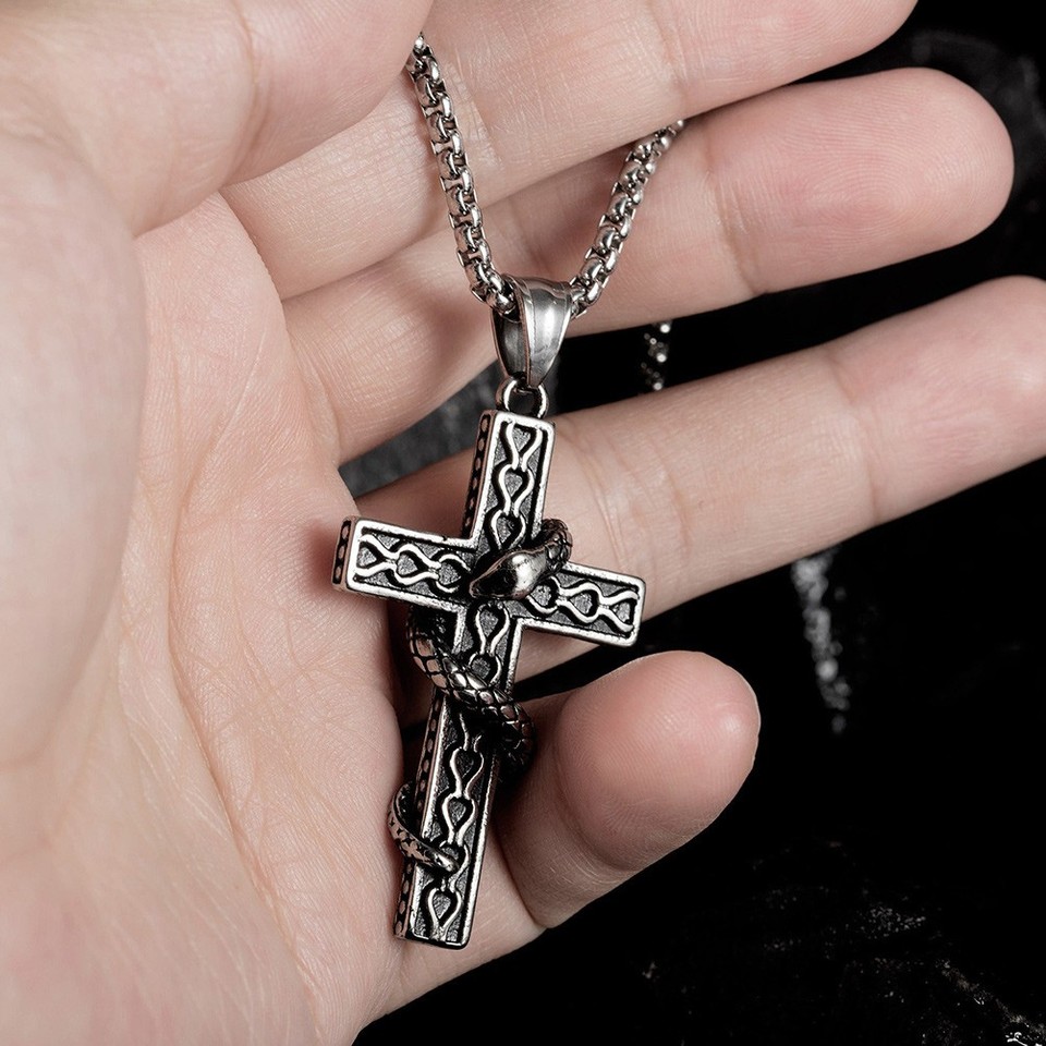 Titanium Steel Cross Pendant Necklace Stylish Sweater Chain Men Fashion ...