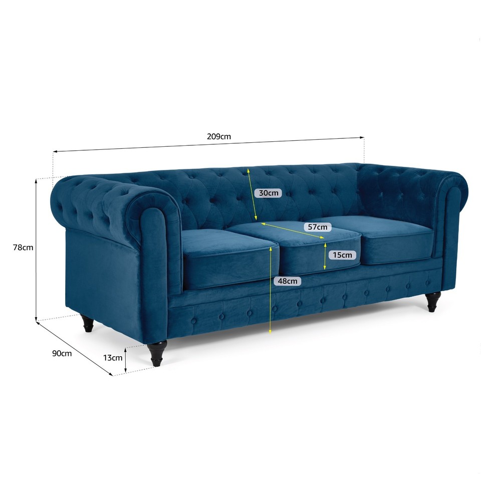 Chesterfield Sofa Suite Velvet Armchair Settee Couch | 1/2/3 Seater ...