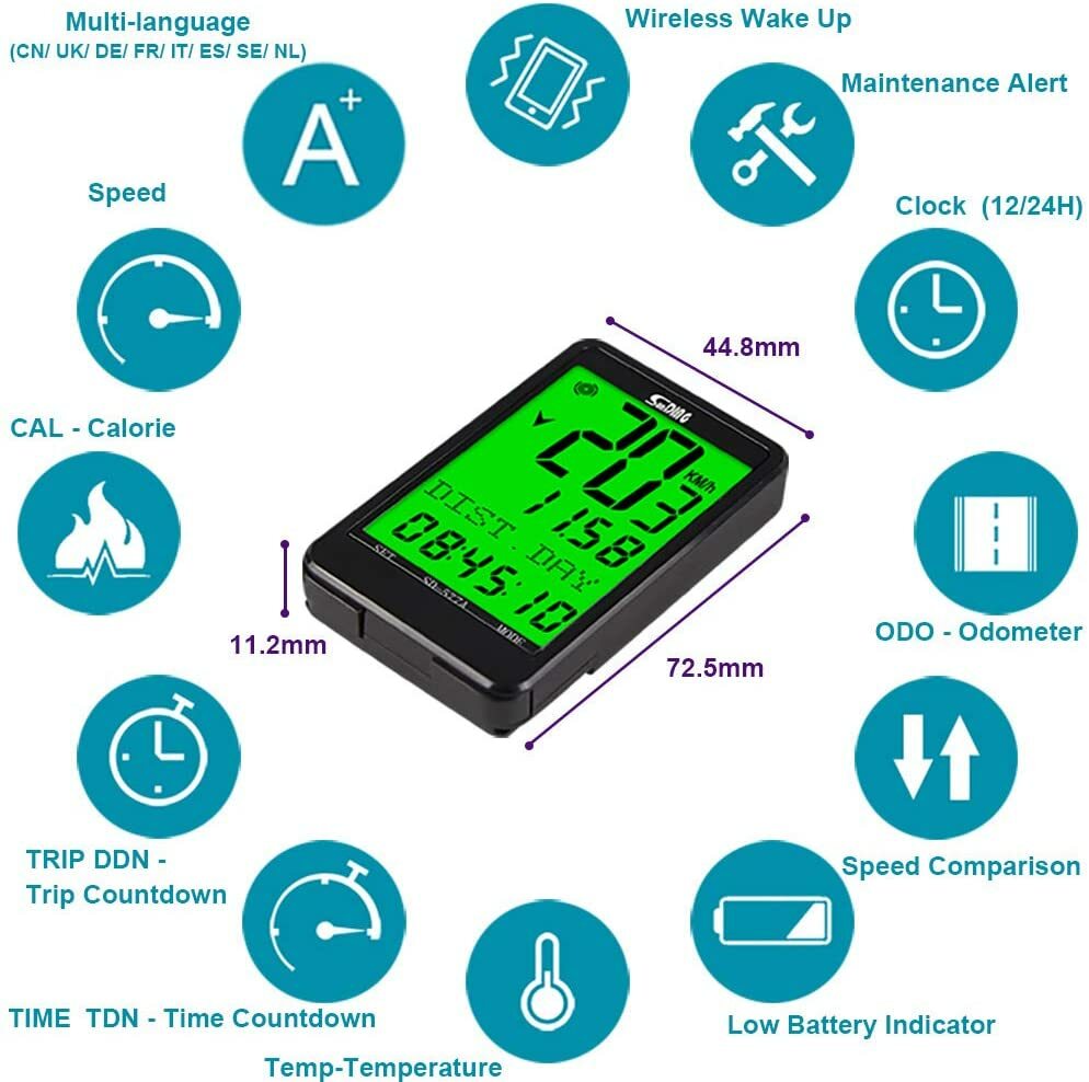 Sunding Wireless Bicycle Computer Cadence Bike Speedometer Odometer ...