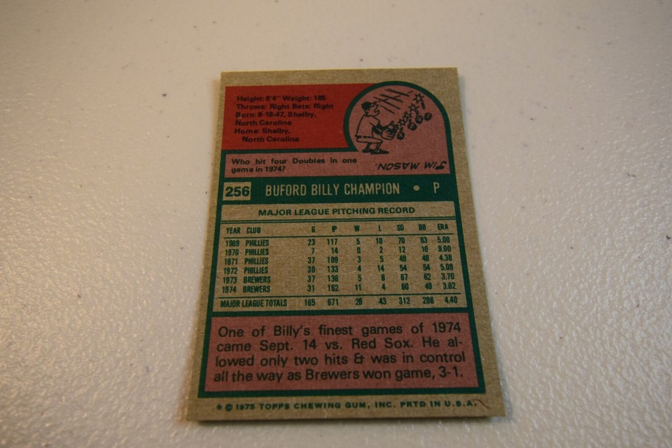 Baseball 1975 Topps #256 Billy Champion Milwaukee Brewers | eBay