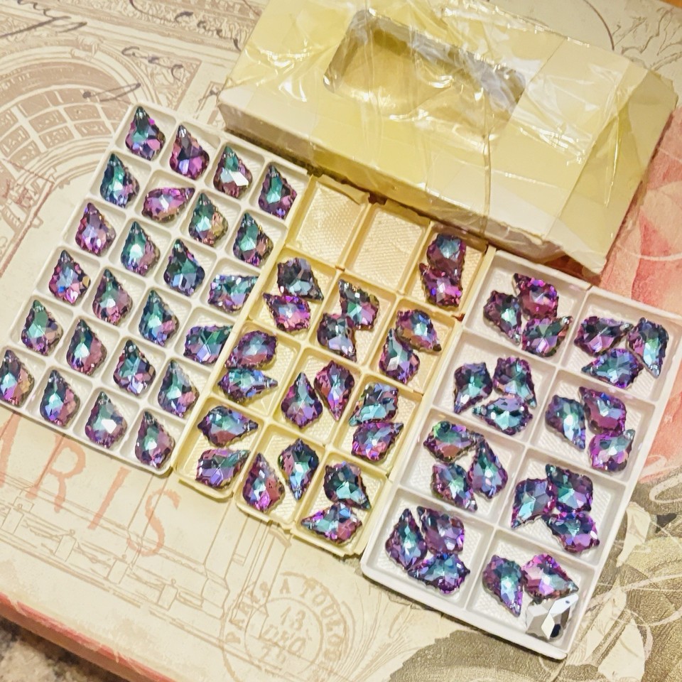 64 Lots 16mm Maple Leaf Prism Crystals Beads Purple AB Glass DIY Craft ...