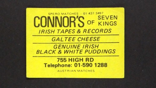 Matchbox label Connor's of Seven Kings Galtee Cheese Ilford London ...