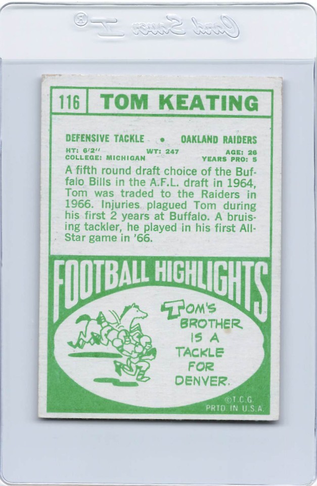 1968 Topps #116 Tom Keating Raiders EX/MT *DA-C9674 | eBay