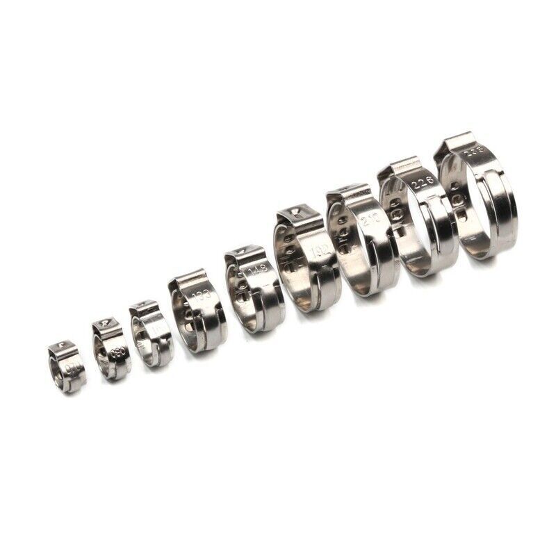 50/10x Single Ear Plus Stainless Steel Hose Clamps O Clips Pipe Fuel ...