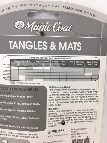 Four Paws Magic Coat Dog Mat Removing Comb Tangles & Mats Dog Grooming ...