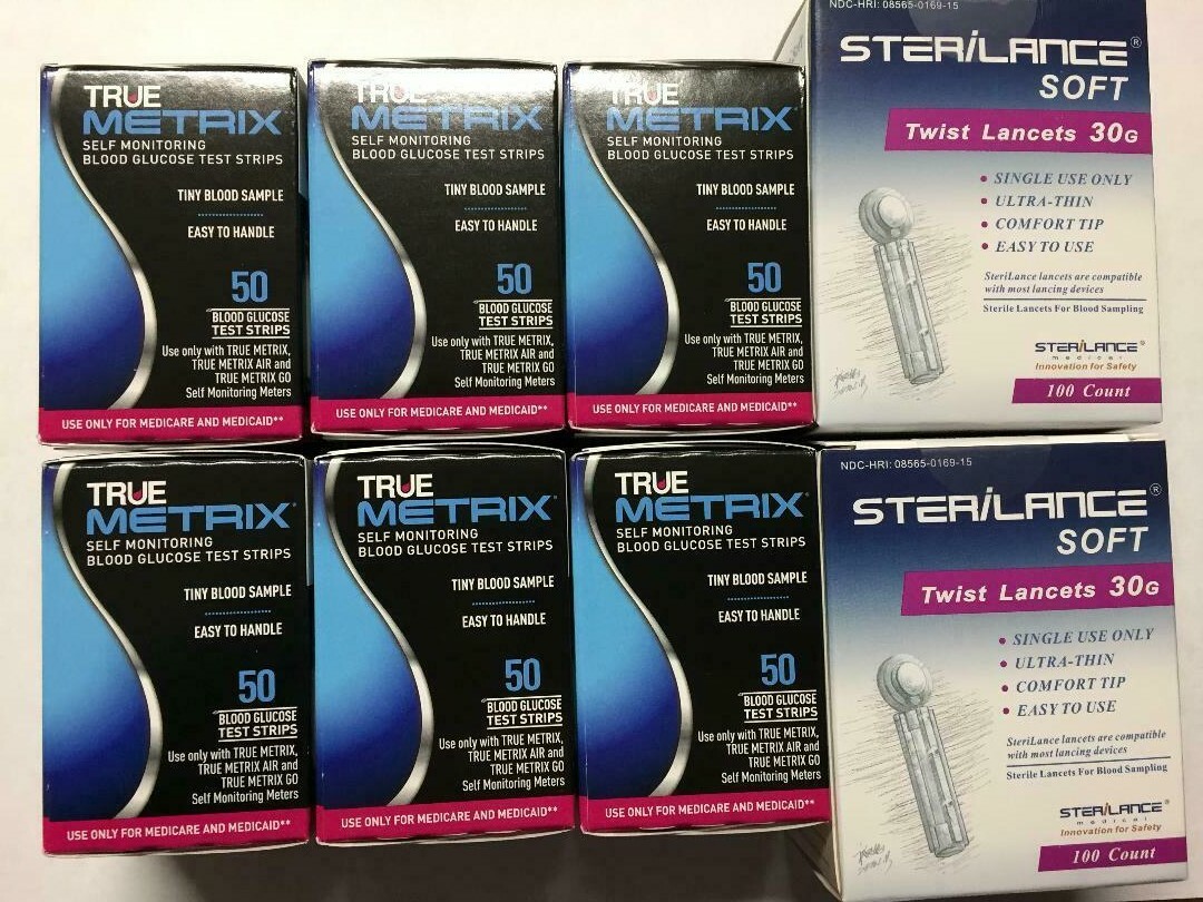 TRUE Metrix Blood Glucose 300 Test Strips (Plus 200 Lancets) Exp: 2/22 ...
