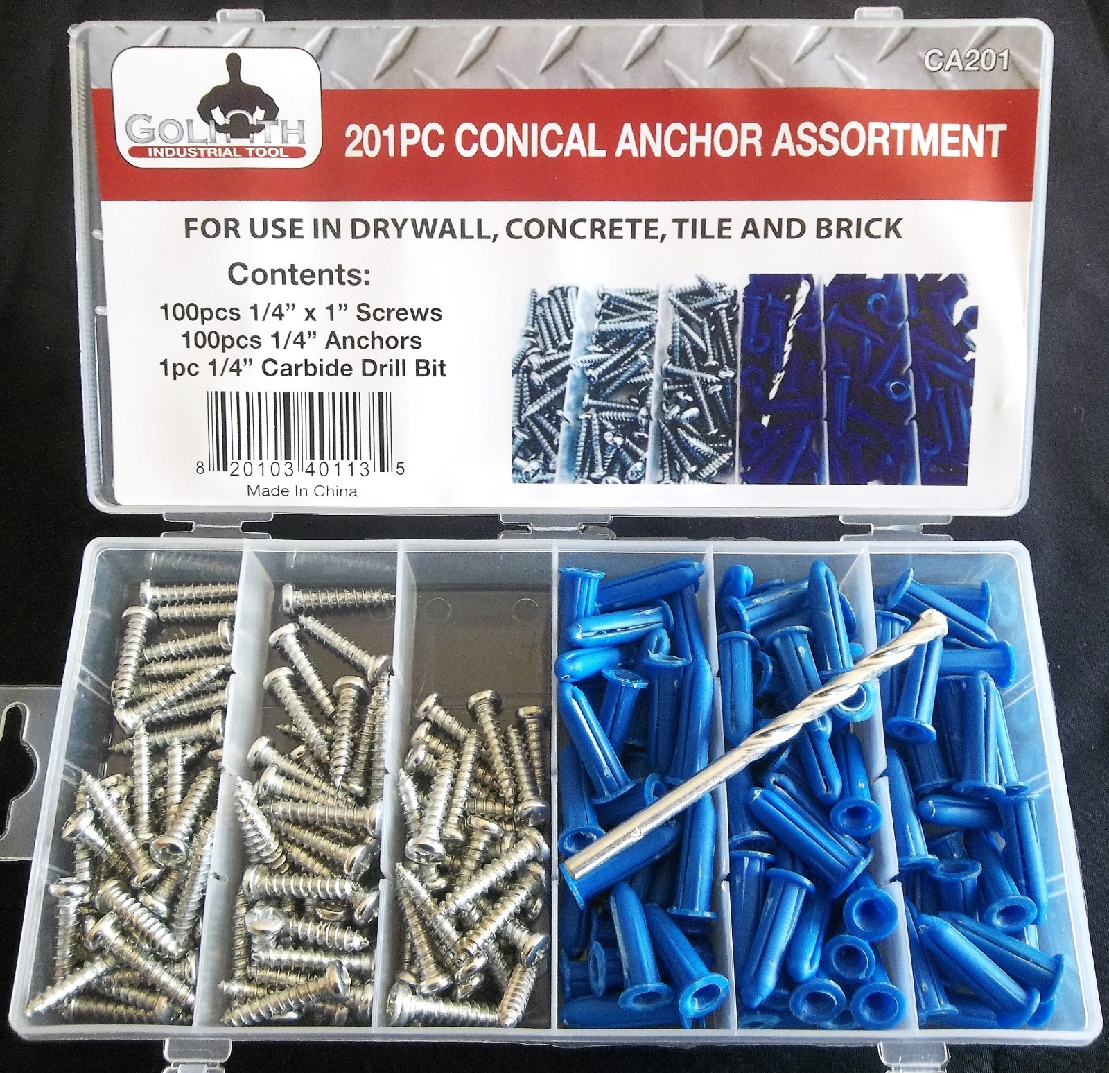 201pc GOLIATH INDUSTRIAL CONICAL ANCHOR ASSORTMENT WALL DRYWALL ...