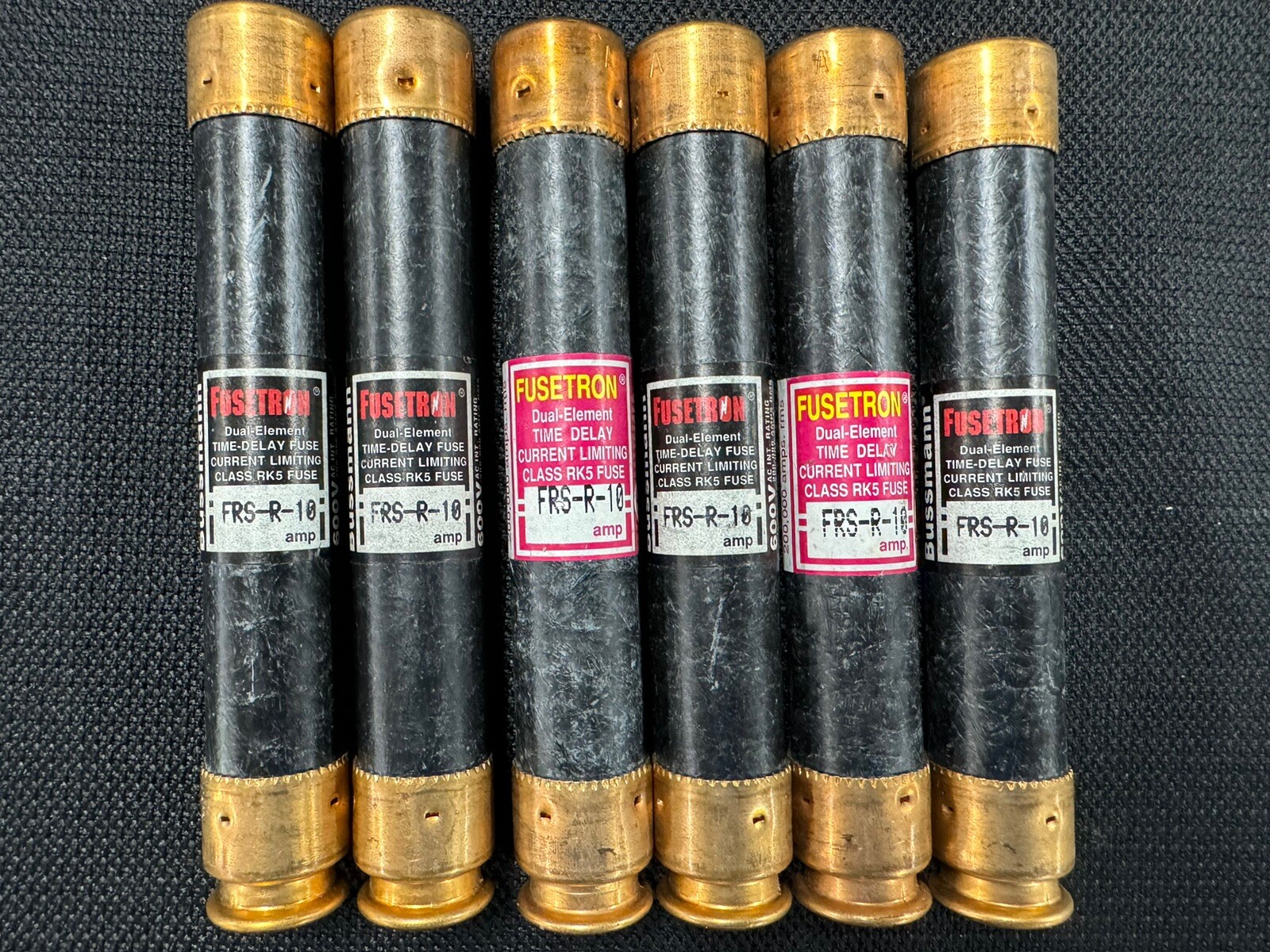 (LOT of 6) FRS-R-10 COOPER BUSSMAN TIME DELAY FUSE: 10A, 600V FUSETRON ...