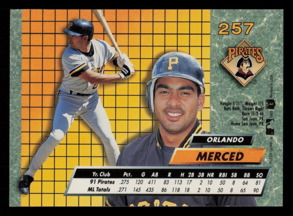 1992 Ultra Orlando Merced #257 Pittsburgh Pirates Baseball Card | eBay