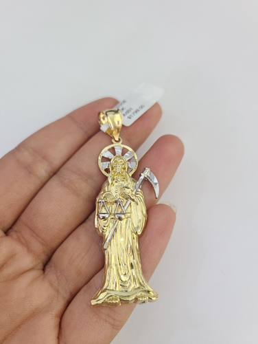 10k Santa Muerte Charm Pendant REAL 10Kt Saint Reaper Yellow Gold. | eBay