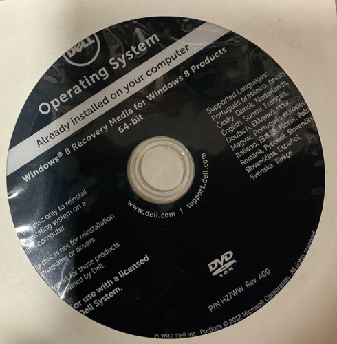 DELL Operating System DVD Rom Windows 8 Recovery Media-Factory Sealed ...
