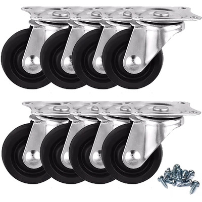 8 Pack 1 Swivel Caster Wheels Rubber Base with Top Plate & Bearing ...