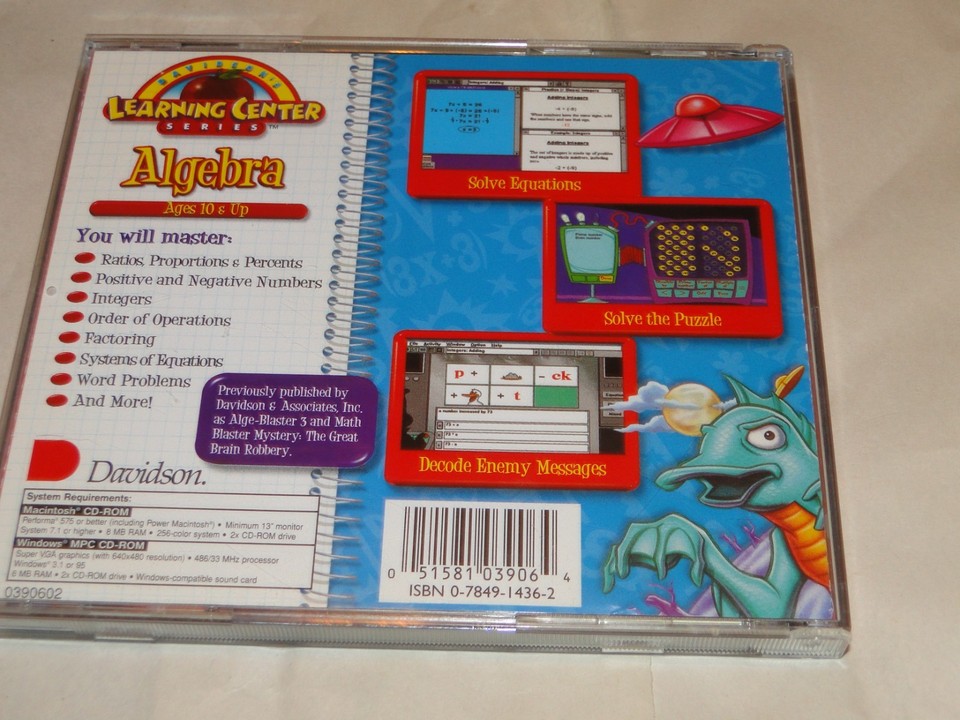 Davidson Learning Center Algebra CD-ROM Vintage Math Game Windows Mac ...