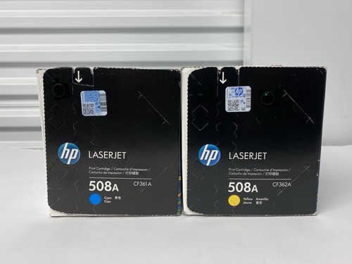 LOT OF 2 HP 508A TONER CARTRIDGES (1 CF361A CYAN) (1 CF362A YELLOW) NEW ...