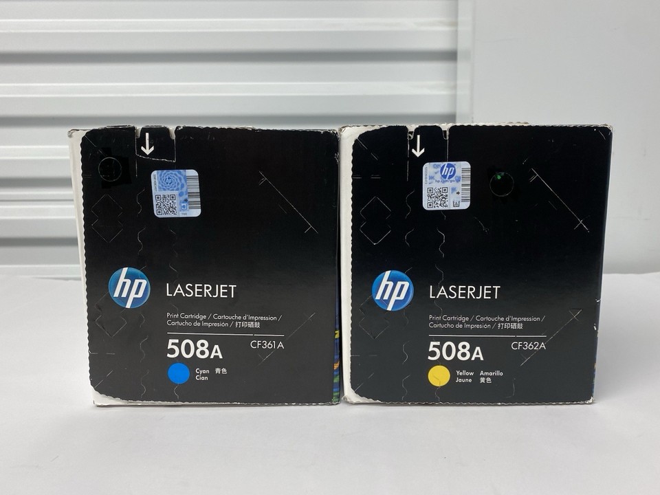 LOT OF 2 HP 508A TONER CARTRIDGES (1 CF361A CYAN) (1 CF362A YELLOW) NEW ...