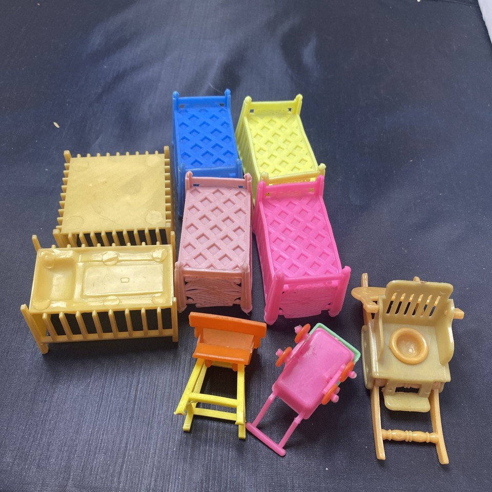 VNTG DOLL HOUSE HIGH CHAIR ROCKER & Potty crib, playpen stroller Dolls ...