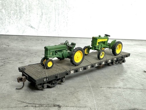 Rutland Flatcar with Load of Two John Deere Tractors HO Scale | eBay