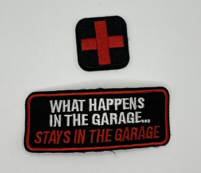 MR ALE x2 Patches Happens In Garage + Plus Symbol Embroidered Iron-/Sew ...