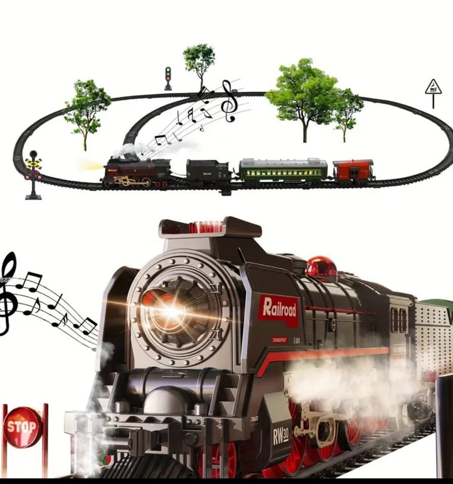 Train Set with Remote Control Electric Train Track Around Christmas ...