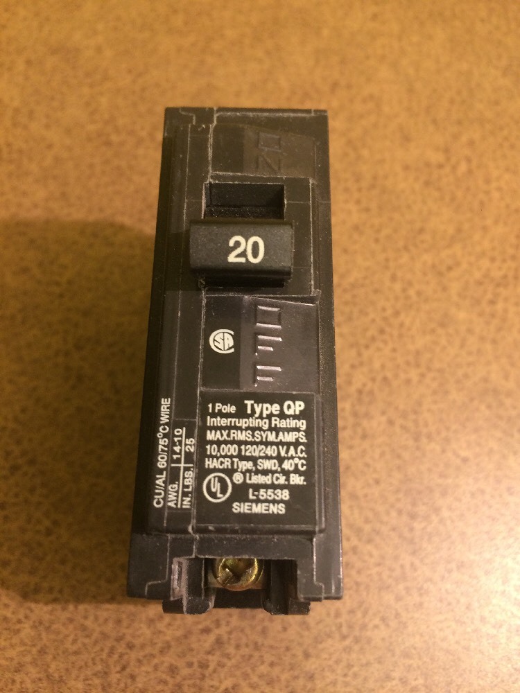 20A 1P SIEMENS CIRCUIT BREAKER 20 amp 1 pole Q120 QP 120/240V 60 hz L ...