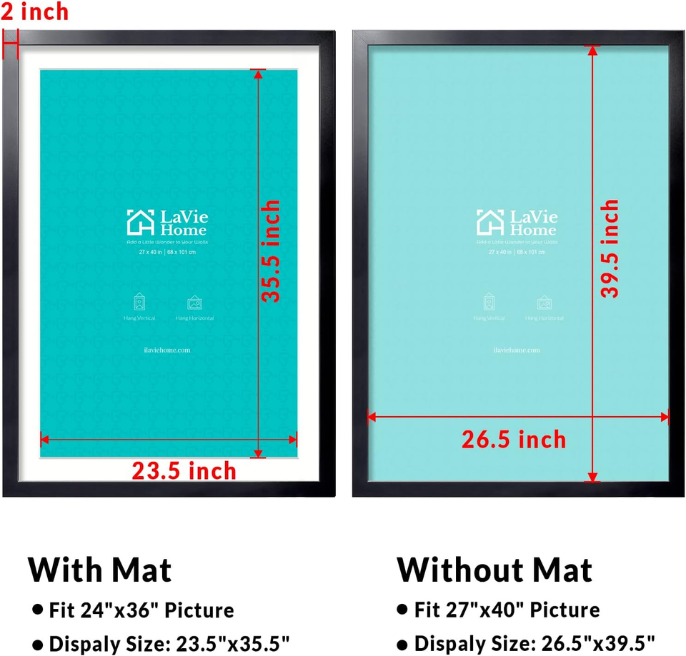 Lavie Home 27 X 40 Poster Frame Black（1 Pack）, Display Pictures 24X36 ...