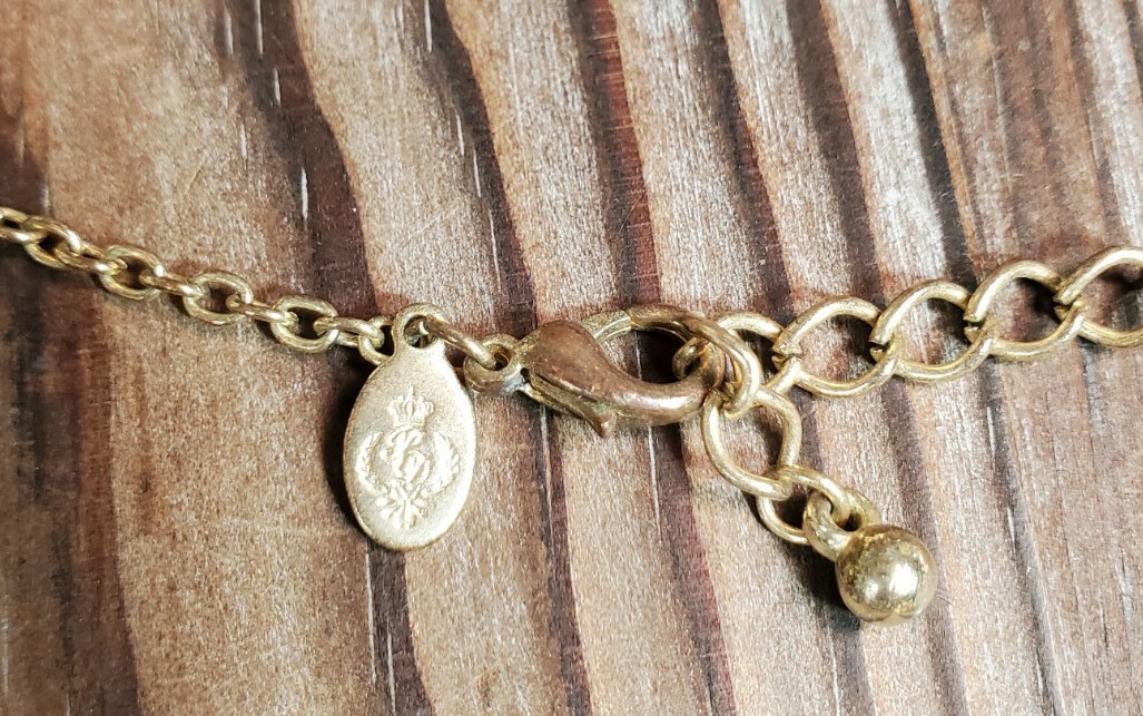 Vintage PD Crown Beaded Necklace 16-19" Gold Clear Cl… - Gem