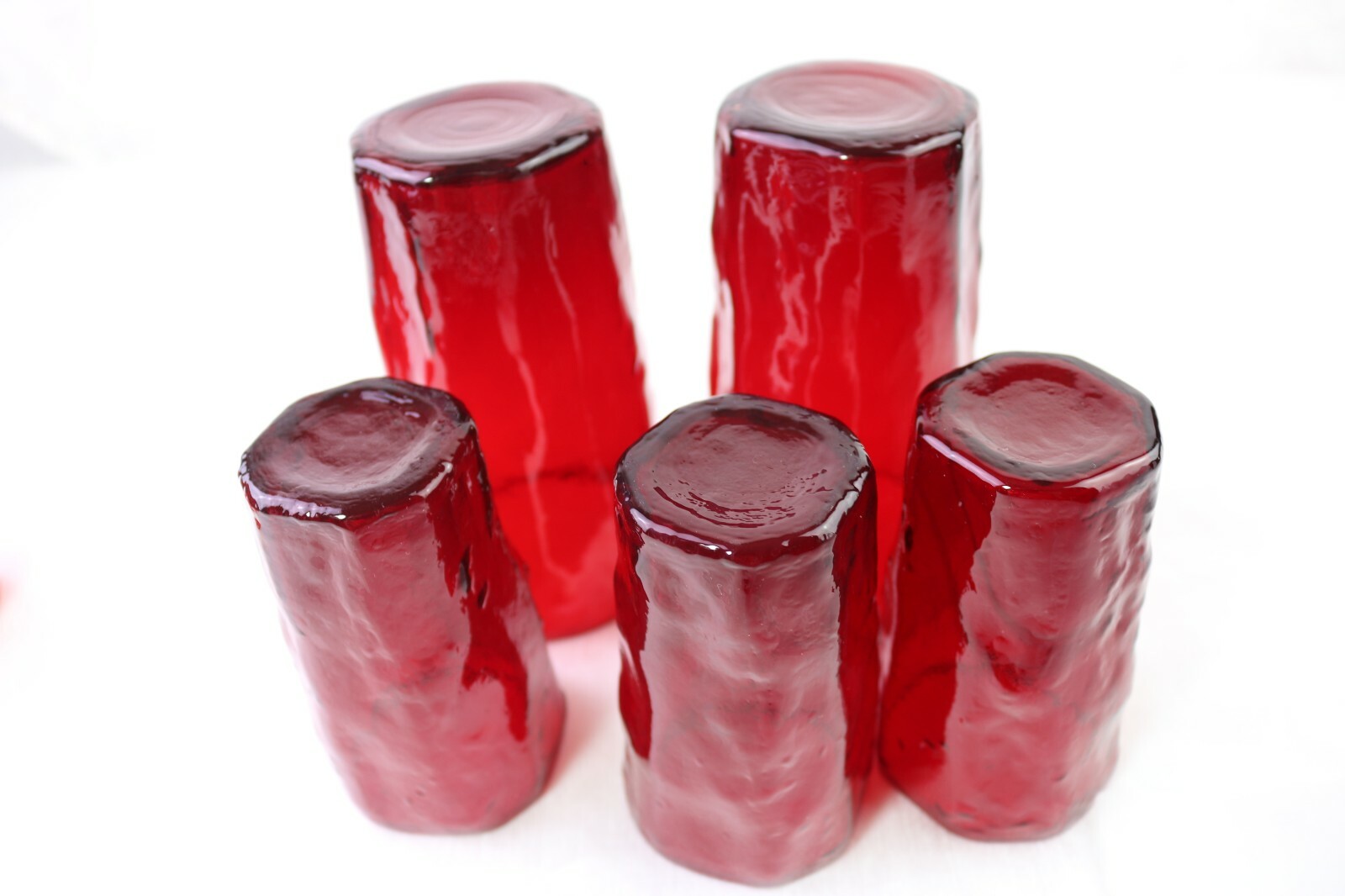 Vintage Morgantown Crinkle Glass 5 Ruby Flat Glasses Tumblers Iced Tea ...