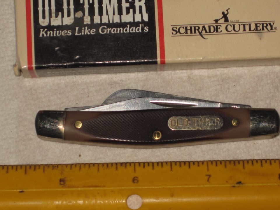 Lot T, vintage knife, Schrade 340T 3 blade stockman delrin handle, box ...