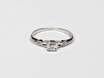 Vintage ORANGE BLOSSOM Signed 17k White Gold Diamond Engagement Promise ...