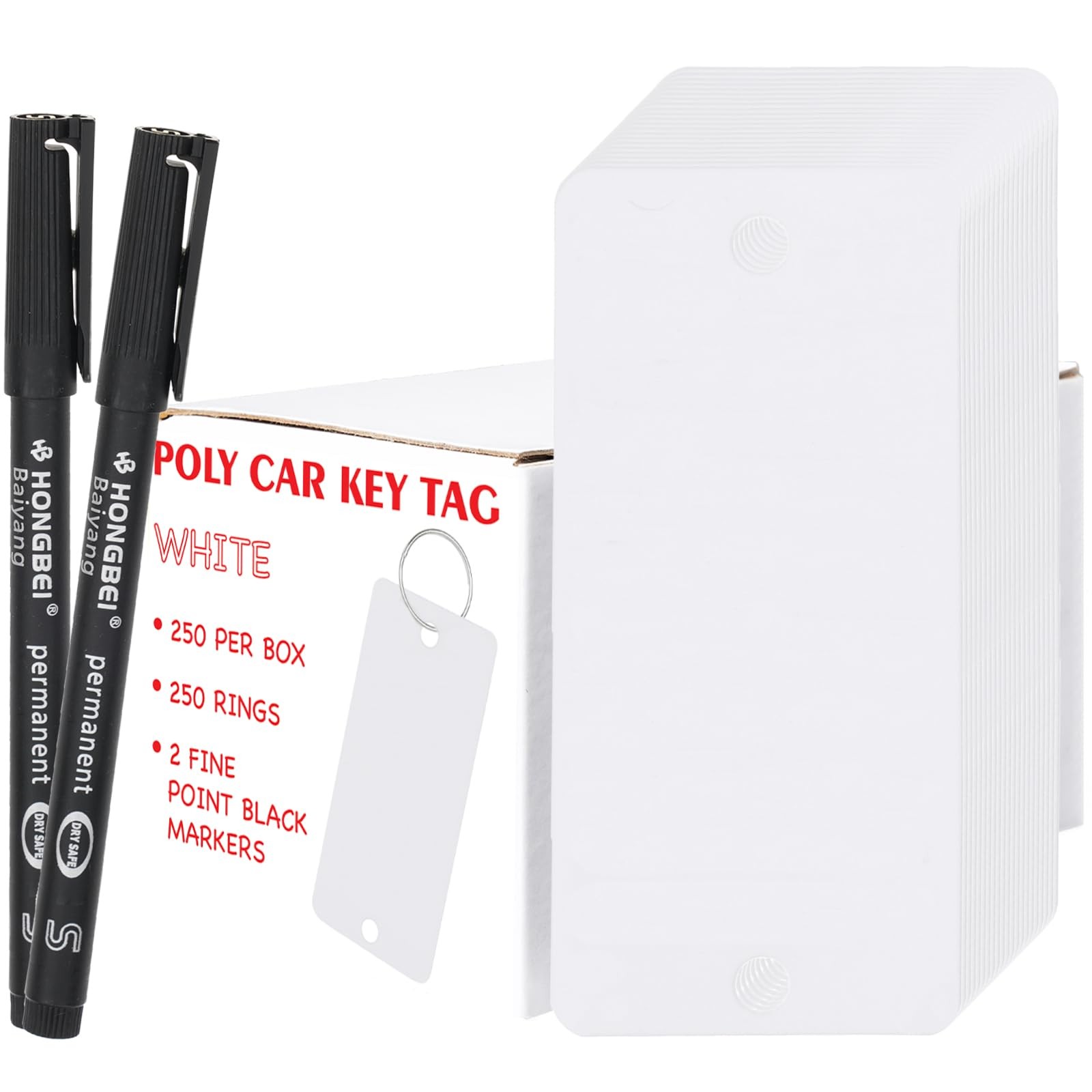 Blank Poly Key Tags 250 Pcs, Thicken Car Key Tags with 250 Rings and 2 ...
