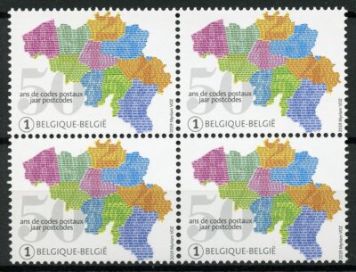 Belgium 2019 MNH Postal Codes 50 Years 4v Block Maps Postal Services ...