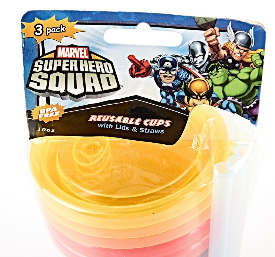 *Marvel Super Hero Squad 10oz Reusable Drinking Cups with Straws, 3 ...