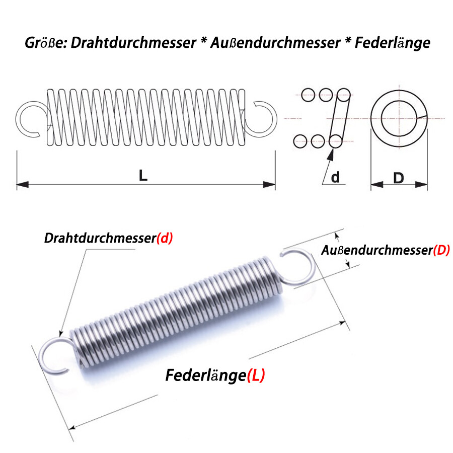 ØDrahtdurch 1.5mm Zugfeder mit Haken Zugfedern 304 Edelstahl Länge 30mm ...