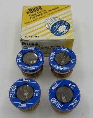 BUSSMANN Time Delay 15 amp TL-15PK4 Edison Base Plug Fuse 1 Box-4 Fuses ...