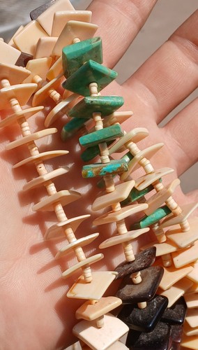 KEWA Santo Domingo Double Strand Necklace Shell Heishi Turquoise Melon ...