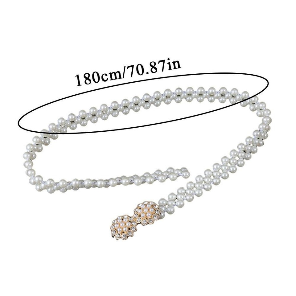 Pearls Crystal Beads Chain Belt Stretchy Flower Buckle Waistbandthin ...