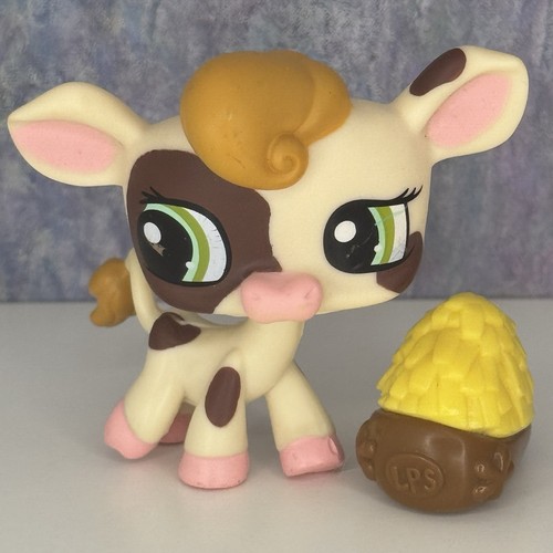 🤎Authentic Littlest Pet Shop LPS Cow #1457 Blonde Brown Green Sticker ...