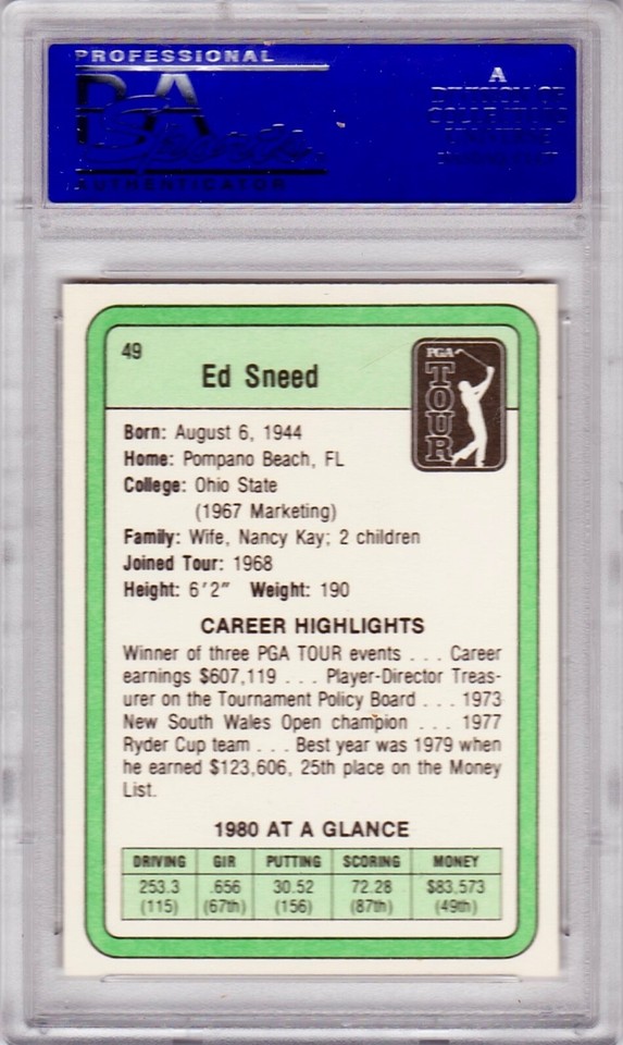 1981 Donruss Ed Sneed #49 Golf Card Graded Psa 8 NM-MT | eBay