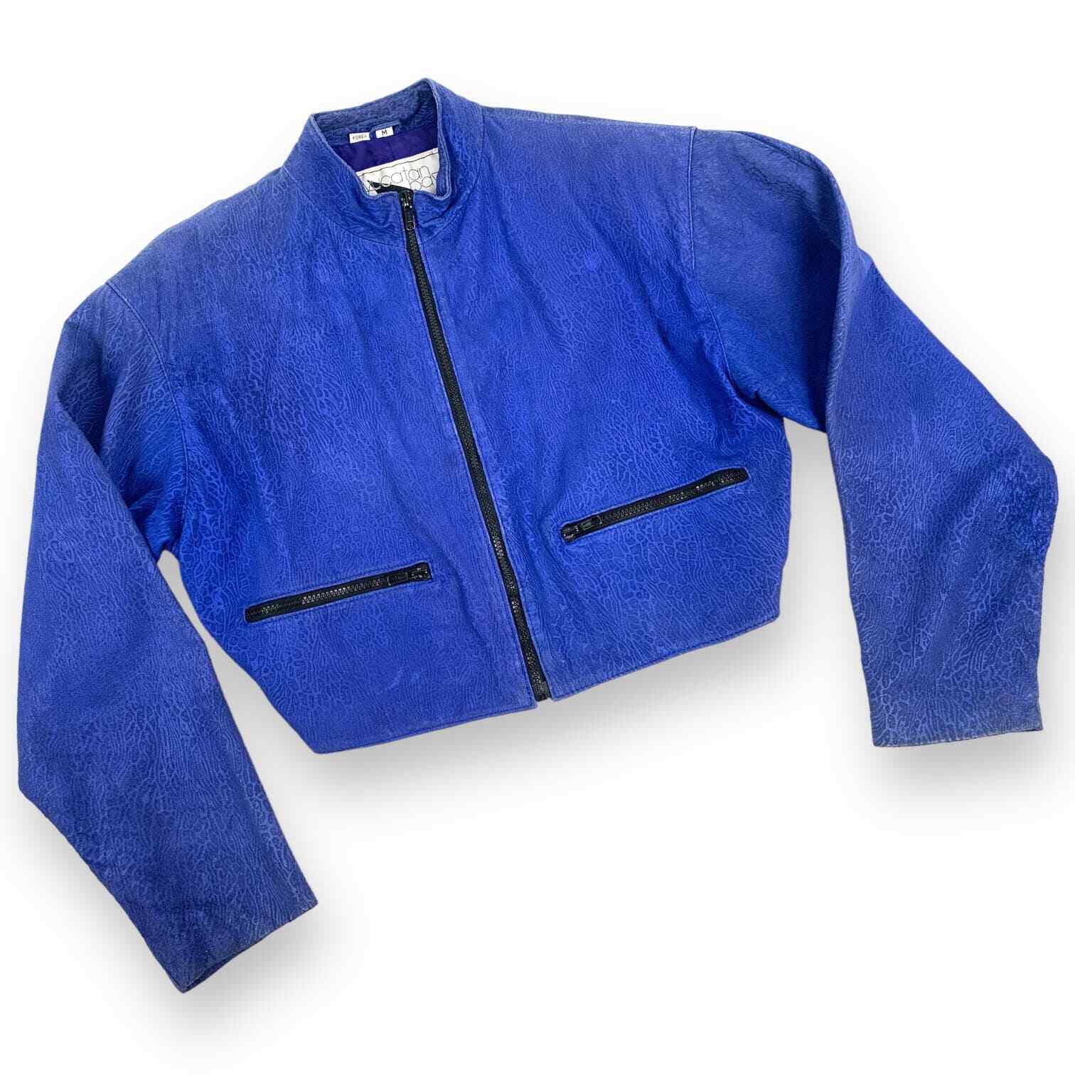 Vintage 80's blue cropped leather jacket - Gem