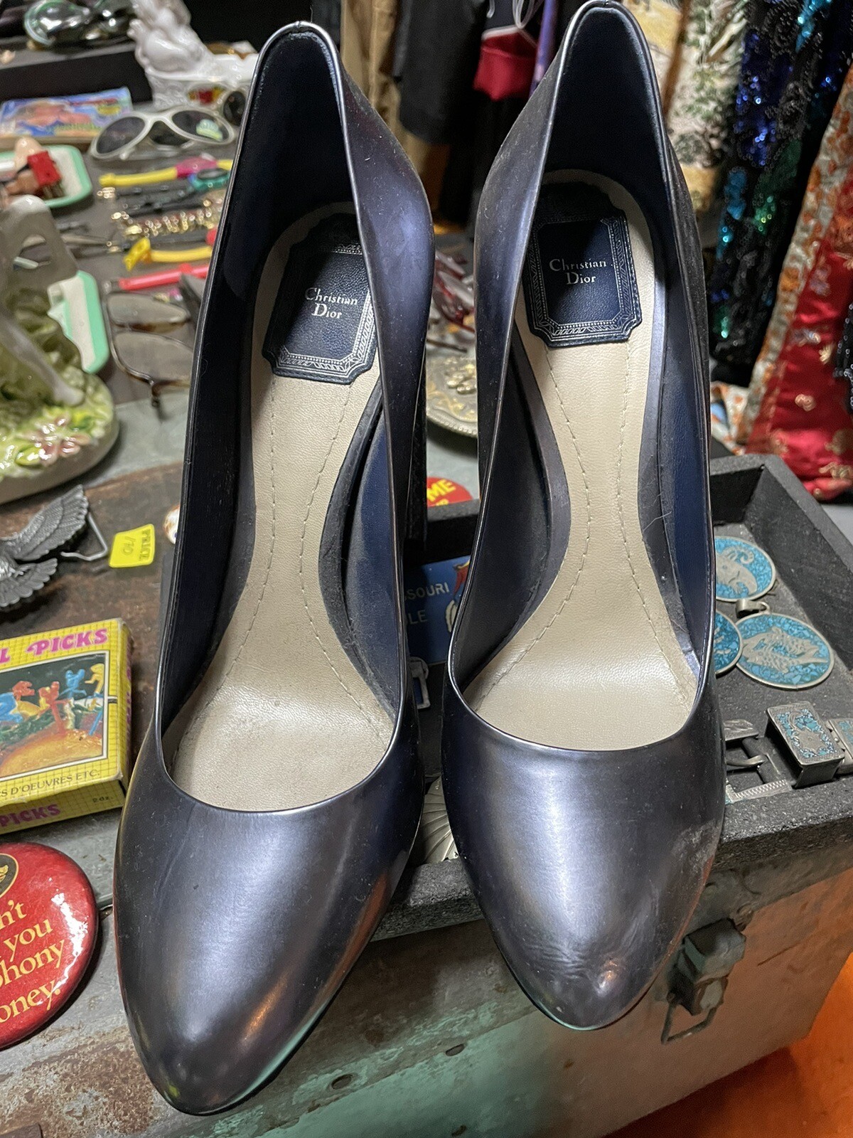 Christian Dior Blue Patent Leather Cannage Block Heel… - Gem