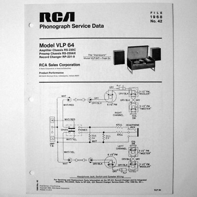 RCA ® Models VLP64 VLP64T Record Player Phonograph - Service Manual ...