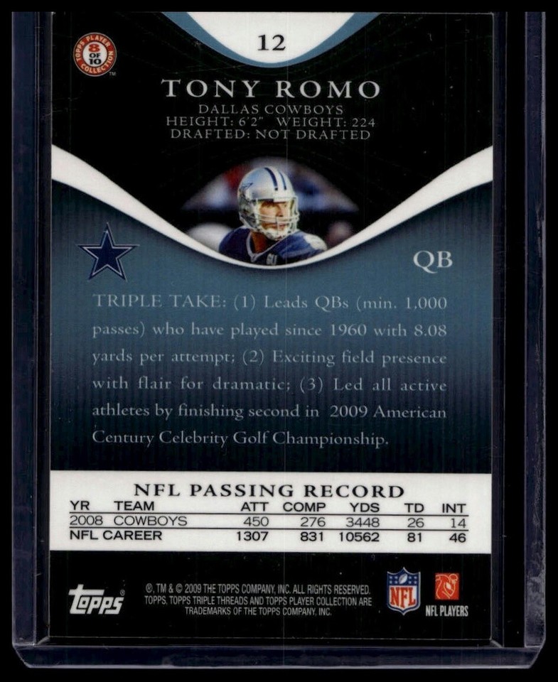 Tony Romo 2009 Topps Triple Threads #12 Blue 14/25 Dallas Cowboys | eBay