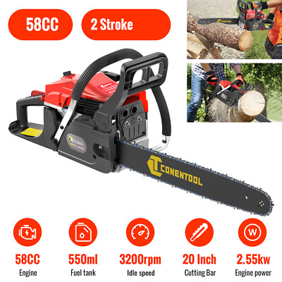 58cc 20" Petrol Chainsaw Top Handle Topping Chainsaw 2-Stroke Easy ...