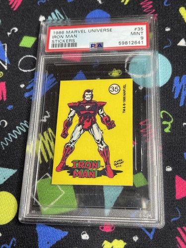 1986 Marvel Universe Stickers Iron Man #35 Tony Stark Disney PSA 9 Mint ...