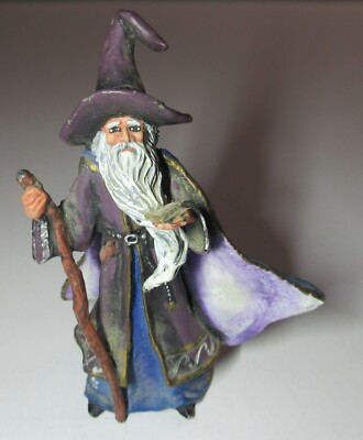 Metal Wizard Figure 4” with long white beard and staff. Hand painted ...