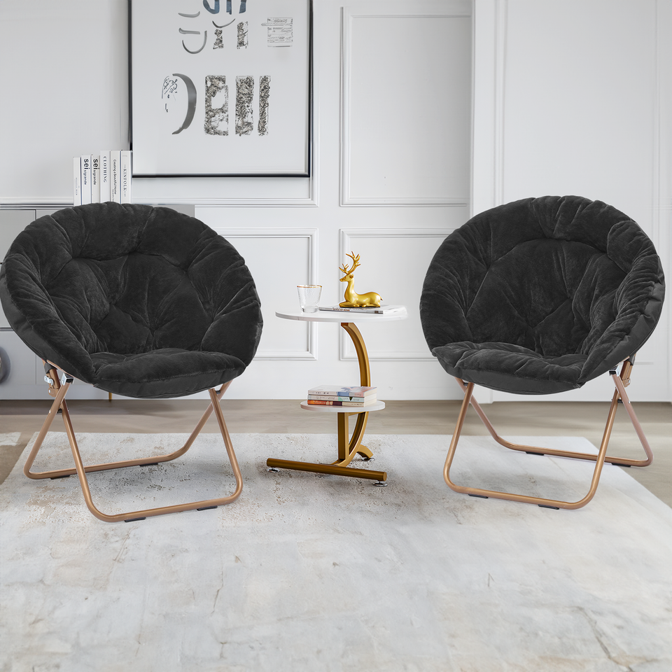 2 Pcs Folding Comfy Saucer Chair Home Relaxation Faux Fur Cozy Moon ...